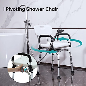 ELENKER Swivel Shower Chair for Inside Shower, Adjustable Pivoting Bath Chair and Medical Grade Rotating Shower Seat with Liftable Armrests and Backrest