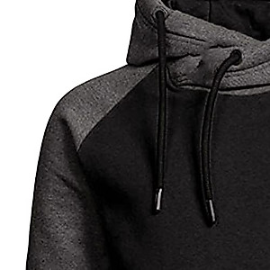 Maiyifu-GJ Men's Color Block Pullover Hooded Sweatshirts Drawstring Fleece Warm Winter Hoodies Casual Sports Running Hoodie (Black,X-Large)