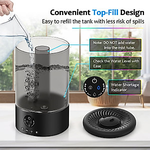 Cool Mist Humidifier, Ultrasonic Humidifiers for Bedroom Baby, 3L Large Humidifier w/ Remote Control, 7 Colors Night Light 6 Dimmer Adjustable Mist Levels, Timer, Auto Shut-Off for Large Room, Black