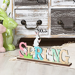 Jetec Easter Decorations Spring Bunny Tabletopper Bunny Rejoice Easter Egg Centerpiece Easter Figurines Tabletopper Ornaments for Spring Easter Indoor Outdoor Garden Yard Lawn Patio Party Decoration