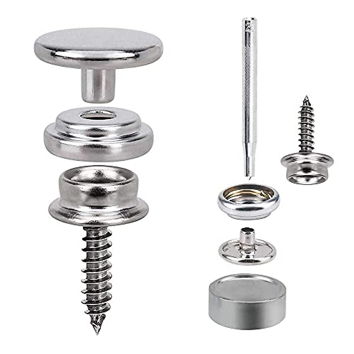 MMOBIEL 153 Pcs Snap Button Kit Screw Snaps Fastener Stainless Steel Heavy Duty for Canvas Upholstery Boat Cover, Furniture, Outdoor, Marine Grade 3/8 inch, 5/8 Socket Incl. Snap Fastener Tool