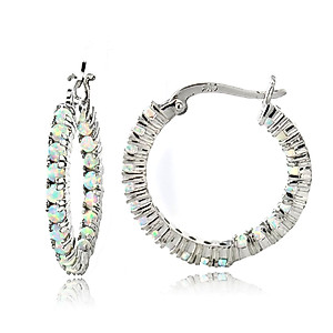 Sterling Silver Synthetic White Opal Inside-Out Hoop Earrings for Women
