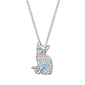 luomart Little Cat Necklace Gifts for Girls,Rainbow Dainty Kitty Necklaces Jewelry Gift for Women Boys Teen Girls Cat Lovers (Rainbow Cat Necklace)