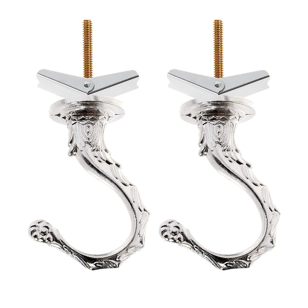 Penck Swag Hooks for Ceiling Hanging - Decorative Ceiling Hooks for Hanging Plants - Heavy Duty Hooks with Hardware for Ceiling Installation Cavity Wall Fixing, Silver, 2-Pack