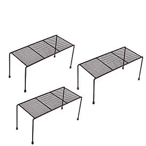 AKAZA Mini Mesh Kitchen Shelves,Cabinet Storage Shelf Rack, Cabinet Organization,Kitchen Bathroom Pantry Cupboard Desk Home Office, Fridge, Bathroom Cupboard, Non-Slip Plastic Feet (3, Black)