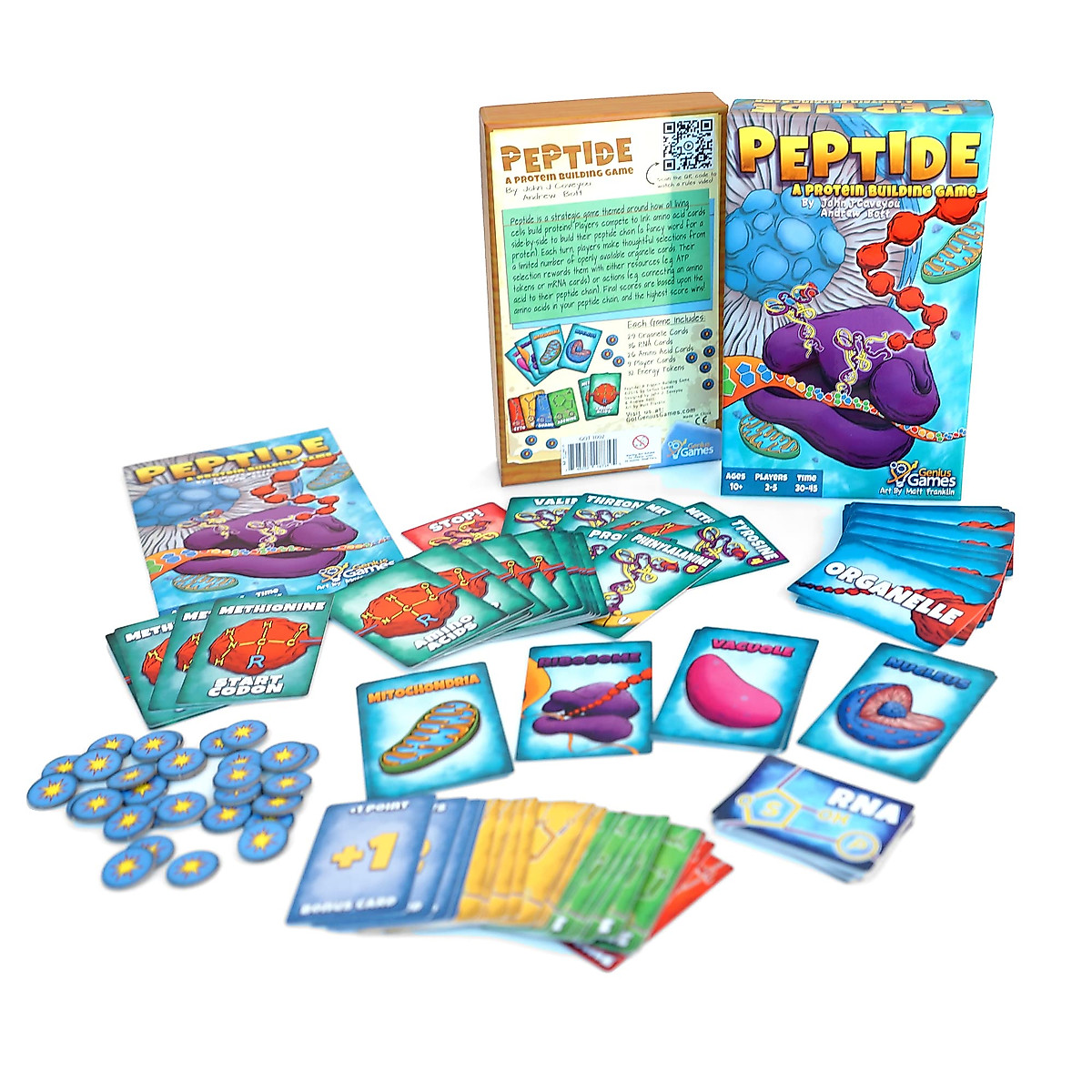Genius Games Peptide: A Protein Building Game | A Strategy Card Game with Accurate Science for Gamers and Teachers | Teaches Amino Acids, mRNA, Organelles
