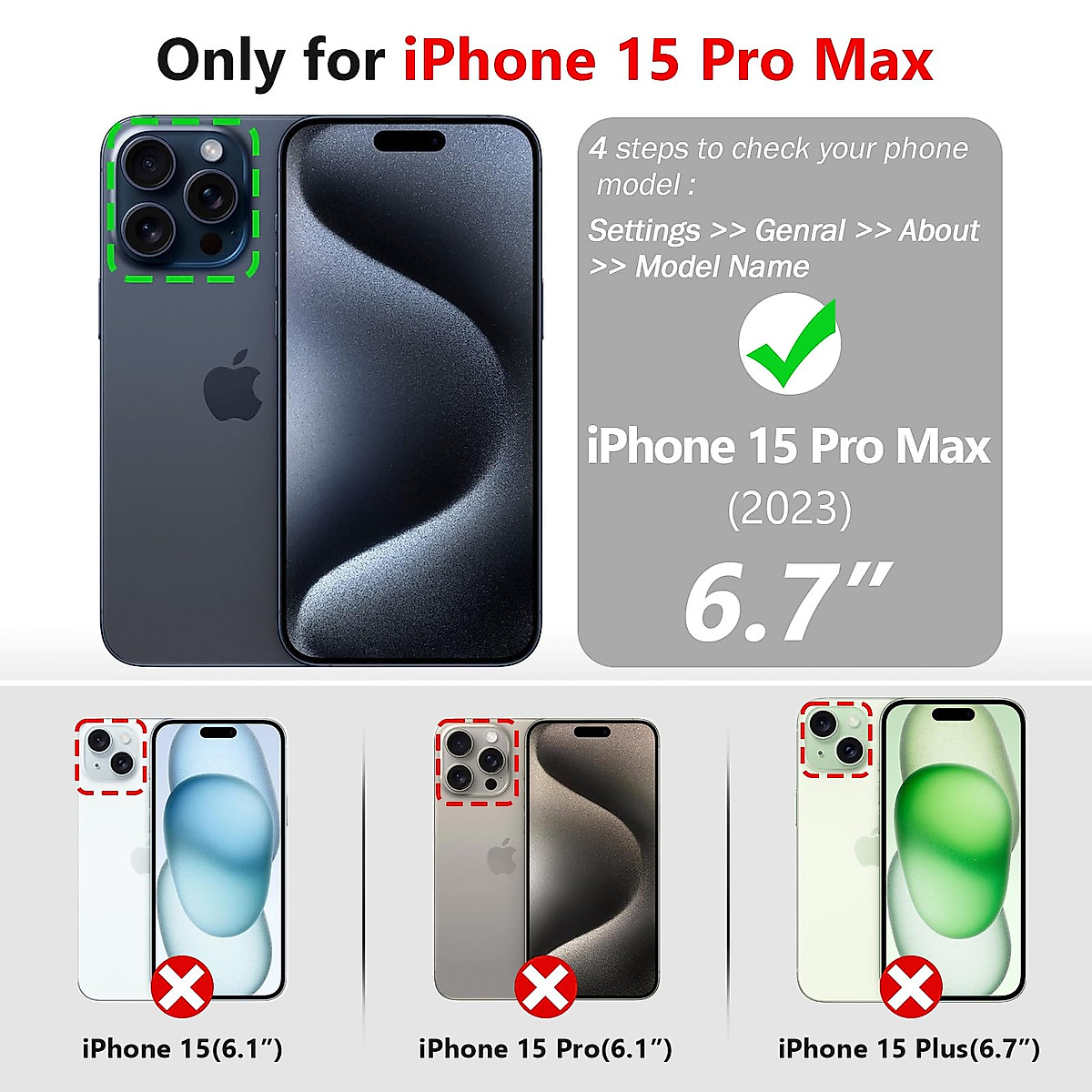 Varikke for iPhone 15 Pro Max Wallet Case Detachable with Card Holder for Women, Fashion Glitter PU Leather Strap Magnetic Flip Wallet Removable Phone Case Cover for iPhone 15 Pro Max 6.7", Black