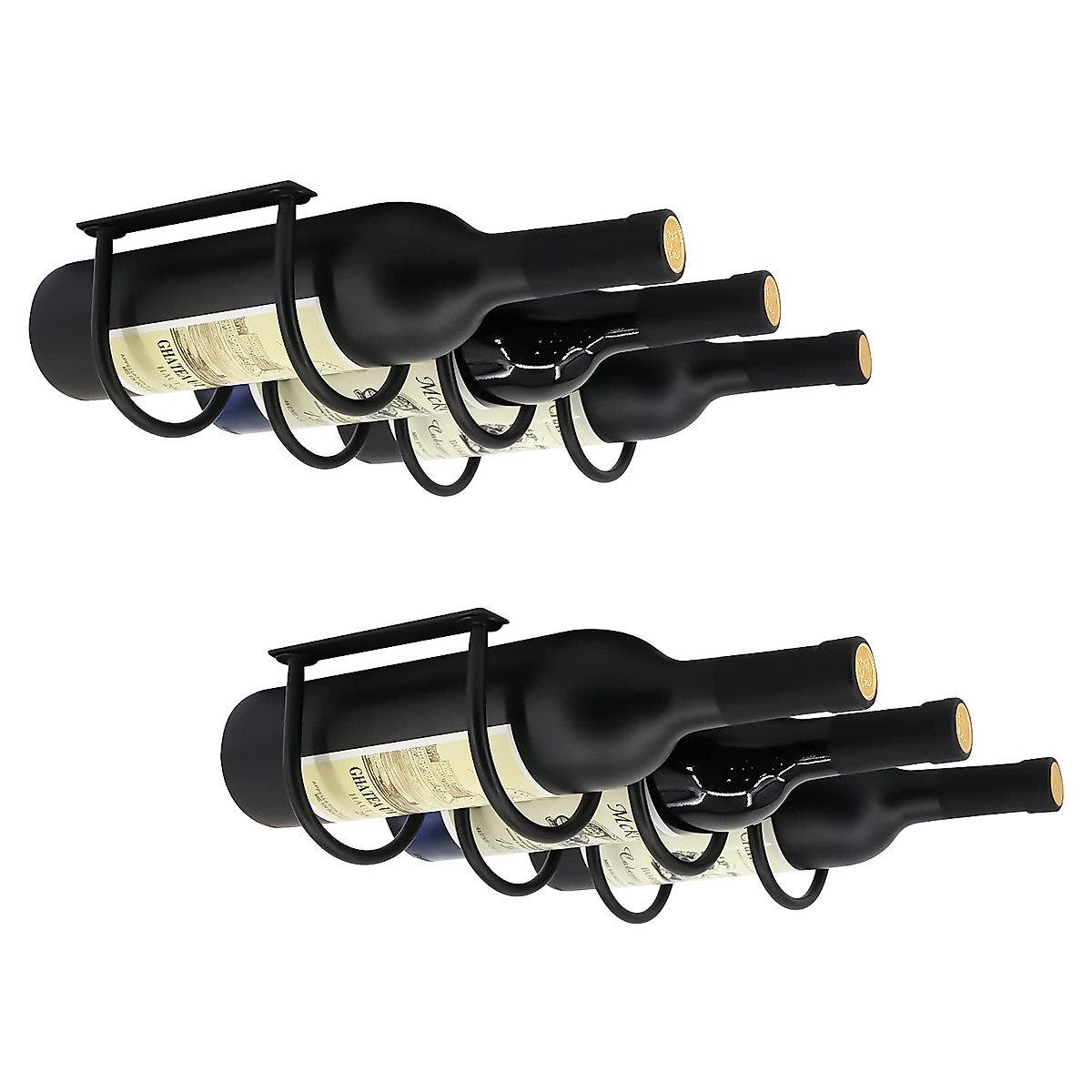 Patioer 2 Pack Metal Wine Rack Wall Mounted for 3 Wine Bottles, Modern Wine Bottle Display Holder with Screws, Hanging Wine Rack Storage Organizer