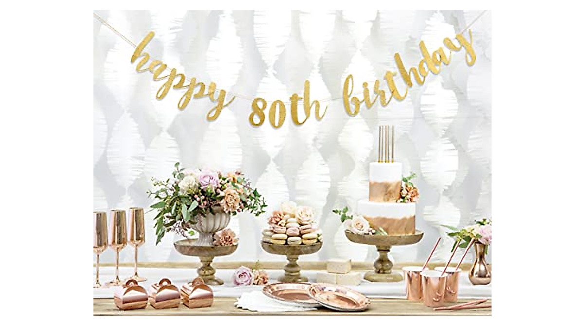 Happy 80th Birthday Banner Gold | Party Decorations