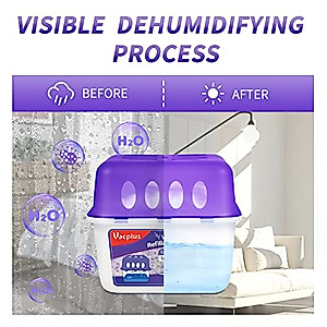 Vacplus Moisture Absorbers, Reusable Dehumidifiers for Closet, Moisture Absorbers for Rooms with Visible Dehumidification, Humidity Absorber Boxes & Odor Removers, 14OZ, 4 Pack (Lavender Scent)