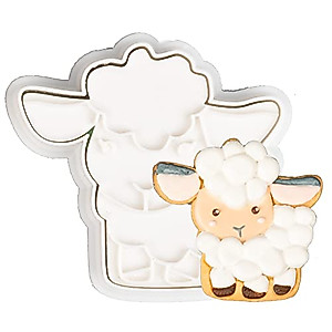 Flycalf Farm Cookie Cutter Sheep With Handle Plunger Stamps 3D Biscuit Cutter Baking PLA Mold DIY for Kitchen 3.5" Tools for Baby Shower Family Birthday Party
