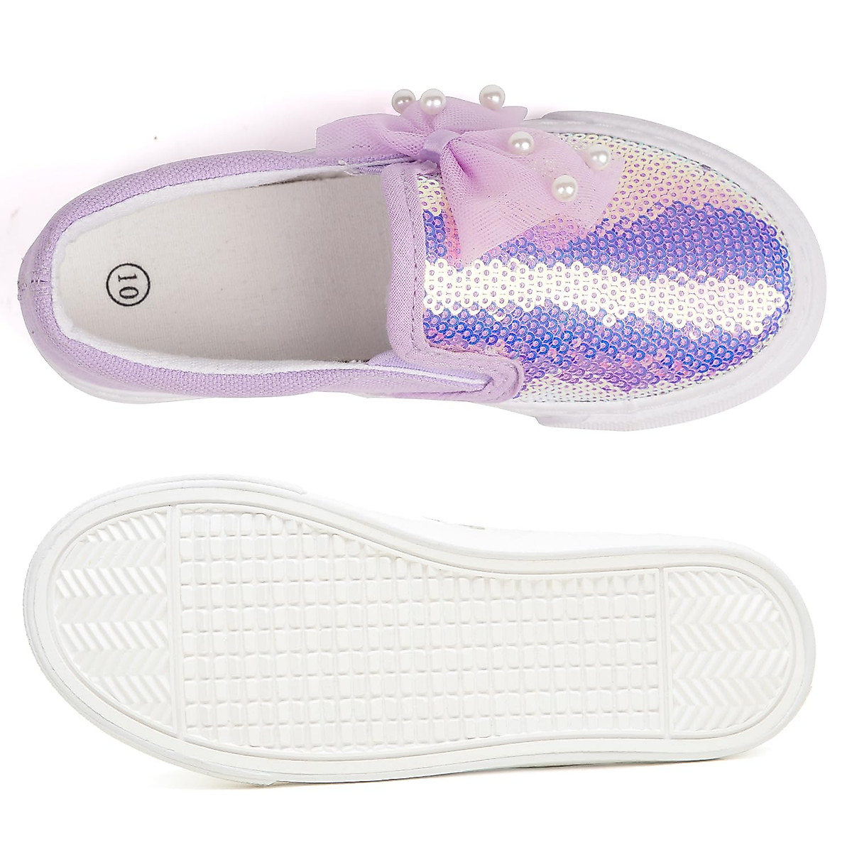 Toandon Girls Kids Sneakers Loafer Shoes Toddler Slip On Sequins Glimmer Glitter Sparkle Low Top Non Slip Rubber Sole Lightweight Breathable Walking Outdoor Fashion Casual Bowknot Purple Size 11