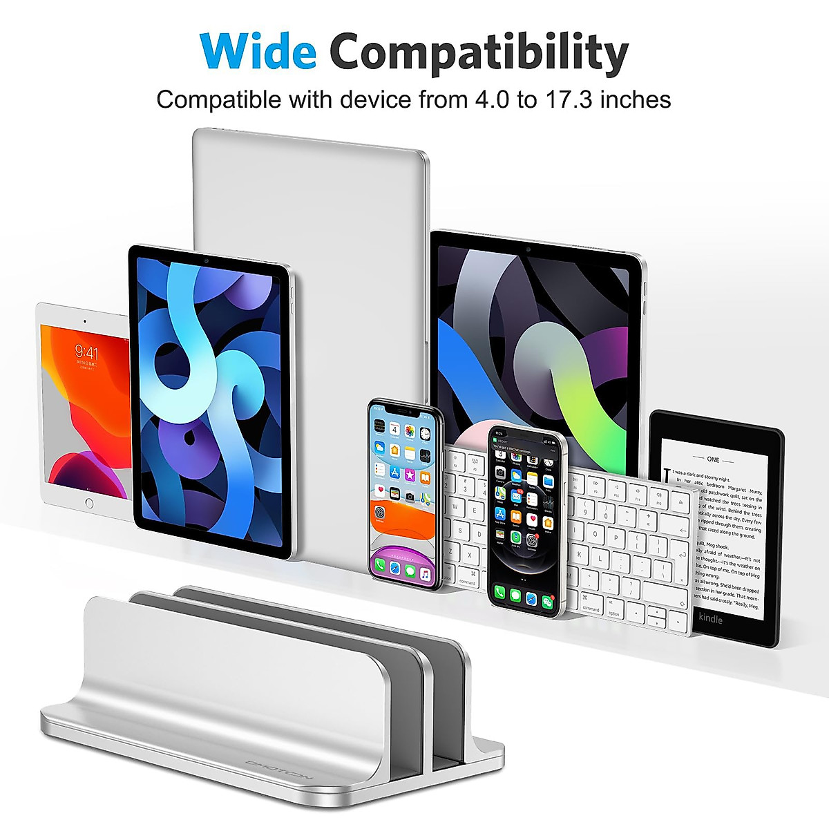 OMOTON [Updated Dock Version] Vertical Laptop Stand, Double Desktop Stand Holder with Adjustable Dock (Up to 17.3 inch), Fits All MacBook/Surface/Samsung/HP/Dell/Chrome Book (Silver)