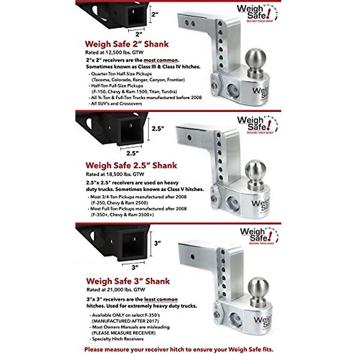 Weigh Safe Adjustable Trailer Hitch Ball Mount - 8" Drop Hitch for 3" Receiver w/ 2 pc Keyed Alike Lock Set, Premium Aluminum Trailer Tow Hitch w/ Built in Weight Scale for Anti Sway, 21,000 lbs GTW