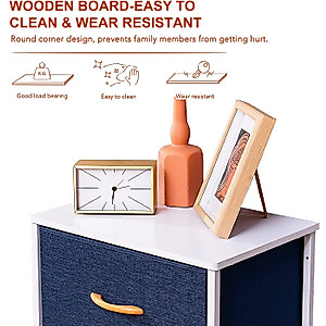 WAYTRIM Dresser Storage Tower, 6 Fabric Organizer Drawers, Wide Chest of Drawers for Closet Boys & Girls Bedroom, Bedside Furniture, Steel Frame, Wood Top, Fabric Bins, Easy Installation, (Navy Blue)