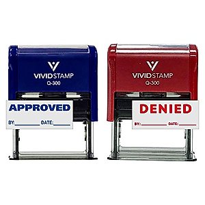 Approved/Denied by Date Self Inking Rubber Stamp - 2 Pack (Blue Ink/Red Ink) Large