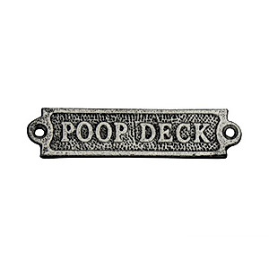 Hampton Nautical Rustic Silver Cast Iron Poop Deck Novelty Door Sign 6" - Metal Wall Plaque - Metal Wall Art