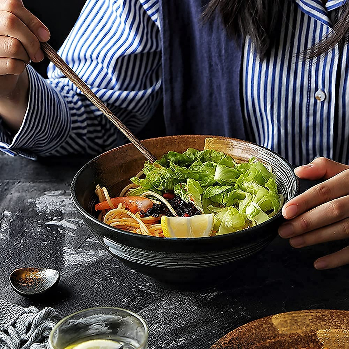 Chip Dinnerware,Kitchen Tableware Set,Ceramics Dinnerware Sets, Dinner Plates and Bowls Sets | 38 Pcs Vintage Frosted Dishes Set- Retro Steak Plates for Family Party