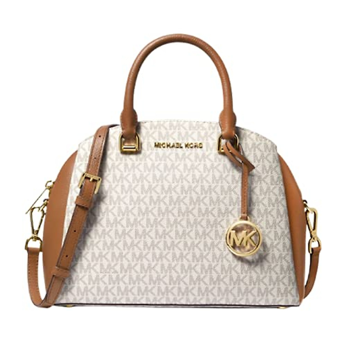 MICHAEL Michael Kors Maxine Medium Logo Leather Dome Satchel (Vanilla/Acorn)