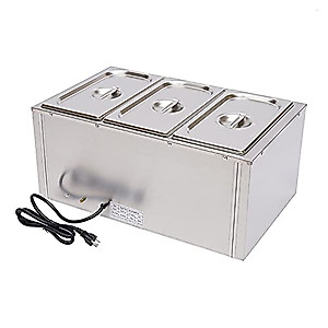 110V 850W 3 Pan Commercial Grade Food Warmer, 6inch Deep Stainless Steel Buffet Food Warmer Steam Table with Temperature Control for Catering and Restaurants