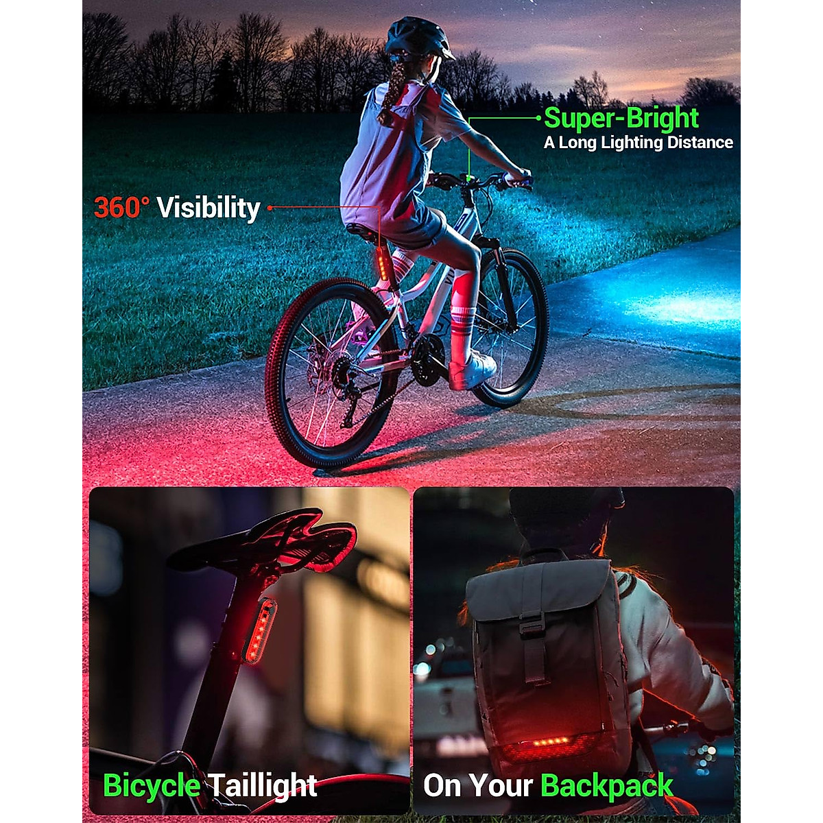 Victoper Bike Light, High Lumens Super Bright Bicycle Light, 6+4 Modes USB Rechargeable Bike Headlight & Tail Light Set, Waterproof Safety Bike Front & Rear Light for Road, Mountain, Night Riding