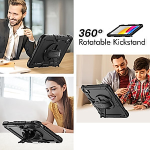 Wgdttve iPad 10th Generation (10.9 inch 2022) Case, Built-in Screen Protector,Shockproof with Pencil Holder 360° Rotating Hand Strap&Stand Shoulder Strap,Case for iPad 10.9 inch Tablet Cover (Black)