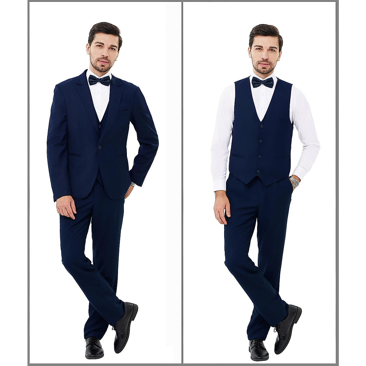 MAGE MALE Men's 3 Pieces Solid One Button Suit Elegant Slim Fit Single Breasted Party Tuxedo Blazer Vest Pants Set Navy Blue