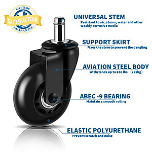 Office Chair Wheels (Set of 5) - Safe for All Floors Including Hardwood - Universal Stem 7/16 Inch (3 inch - Orange)