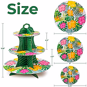Royal Bluebonnet Tropical Cupcake Stand, 3 Tier Cupcake Stand, Hawaiian Cupcake Stand for Tropical Party Decorations, Cardboard Cupcake Stand for Birthday Party, Luau Cupcake Stand, Cup Cake Stand