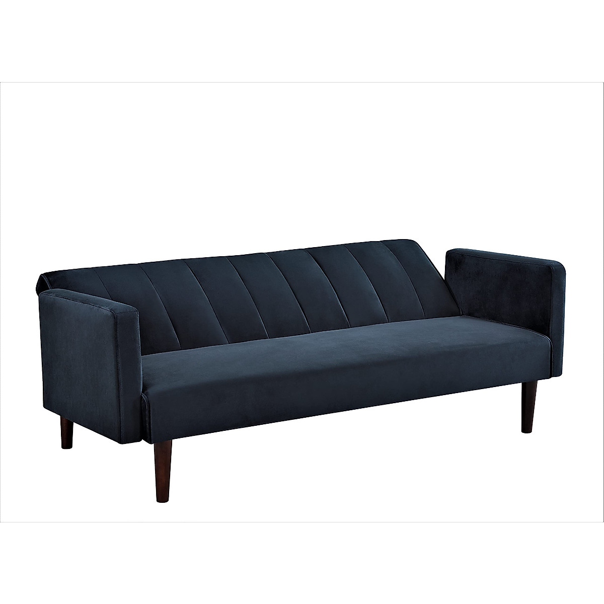 US Pride Furniture Classical Style Soft Square Arm 72’’ Wide Black Velvet Tufted Twin Size Convertible Sofa Bed with Solid Wooden Legs & High Density Foam (SB9105-9111) Sofabed