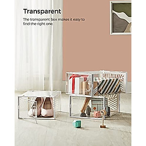 SONGMICS Clear Shoe Boxes, Set of 18 Stackable Plastic Shoe Organizer, Breathable and Foldable Display Storage Bins, for Max. US Size 11, Sneakers, Transparent and White ULSP106W18