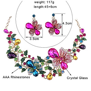 Orikycely Sunvy Noble Diamond Crystal Flower Chain Choker Collar Necklace Earrings Set