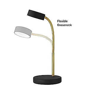 Globe Electric Desk Lamp, Gold Gooseneck, Matte Black Finish, 5W Energy Star Integrated LED, 250 Lumens 30061, 15.45", Black & Gold