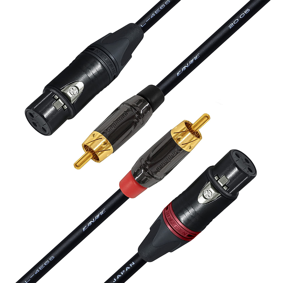 WORLDS BEST CABLES 1 Foot - RCA to XLR (Female) Cable Pair - Canare L-4E6S Star-Quad Audio Interconnect Cable & Amphenol ACPL RCA & Neutrik Female XLR Gold Plugs - CUSTOM MADE