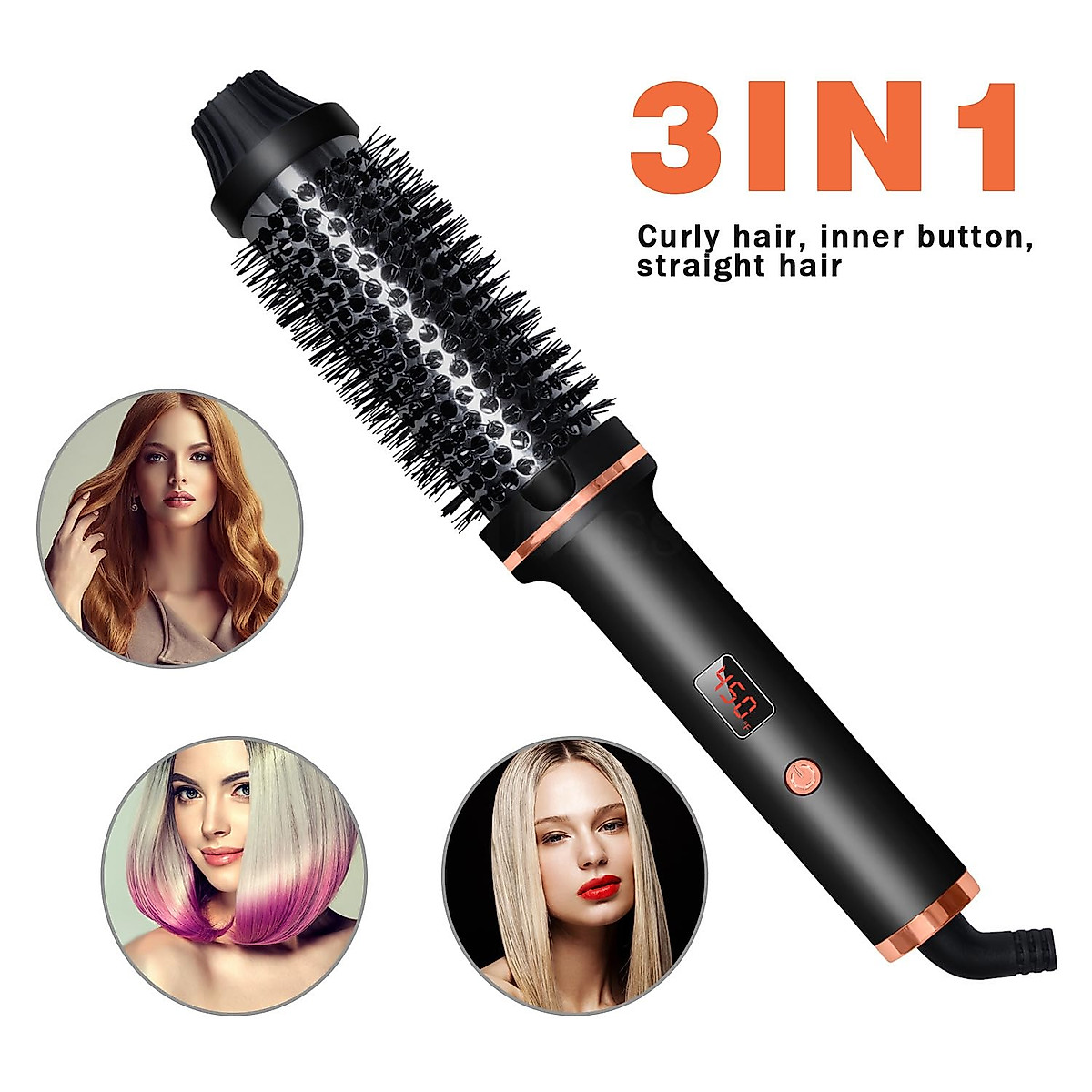 AIKO Thermal Brush for Blowout Look, 1.25 Inch Ceramic Tourmaline Ionic Heated Round Brush for Smooth, Natrual and Voluminous Curls, Digital Display, Fast Heat-Up, Dual Voltage, Travel Friendly