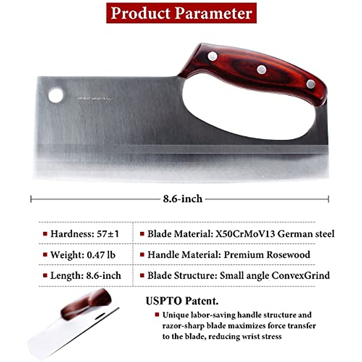 HIDAMOS Professional Chef Knife Super Sharp Effort Saving Kitchen Knives Stainless German Steel Cleaver for Meat/Vegetable