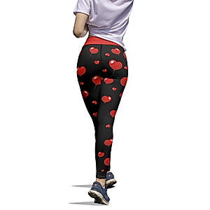 Bblulu Women's Leggings Valentine's Day Heart Printed Yoga Pants High Waisted Loose Fit Athletic Gym Pants Jogger Tights