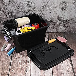 Leendines 6L Plastic Storage Boxes, 6 Pack Black Storage Bins with Lids