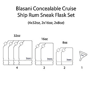 BLASANI Concealable Cruise Ship Rum Sneak Flask Kit Set (4x32oz, 2x16oz, 2x8oz)