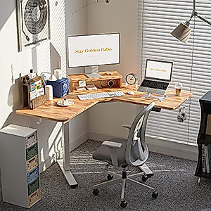 FEZIBO Corner Standing Desk, 48 Inches L Shaped Standing Desk, Electric Stand Up Corner Desk, Home Office Sit Stand Desk with Rustic Top and Black Frame