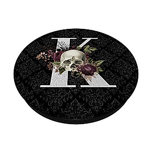 Skull and Roses Gothic Horror Monogram with Letter K Initial PopSockets PopGrip: Swappable Grip for Phones & Tablets
