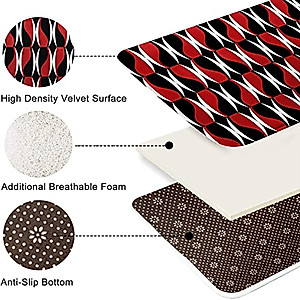 Red Black Geometric Shower Curtain Sets with Toilet Lid Cover and Non-Slip Rugs, Zigzag Chain Round Wave Simple 4 Pcs Shower Curtains for Bathroom, Modern Abstract Bathroom Decor