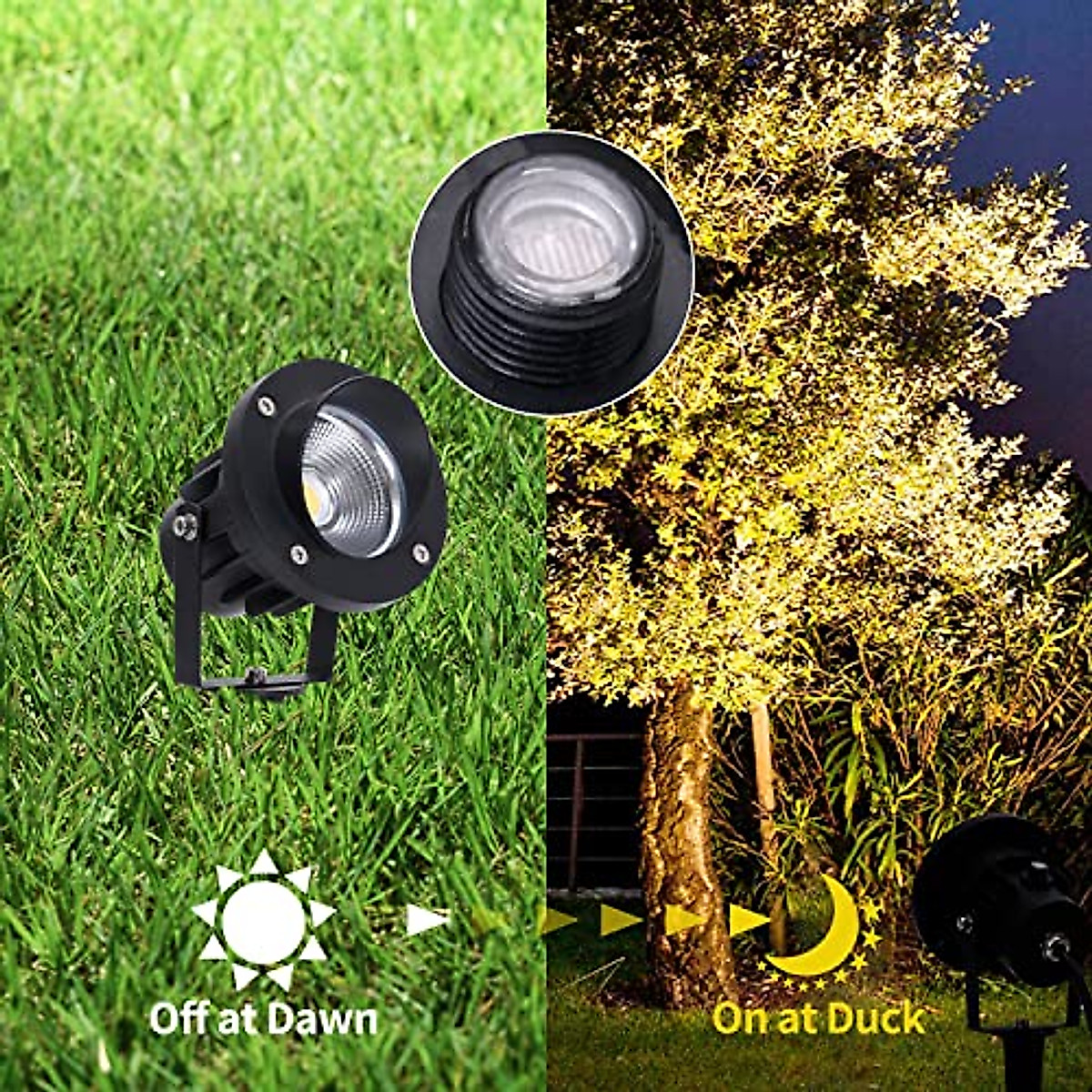 AOTSTIK 18W Outdoor LED Spotlight with Photocell Sensor Waterproof Dusk to Dawn Landscape Lighting 5000K Neutral Light for Tree Yard Flag Garden Decor 3 FT UL Cord with US 3-Plug in (1 Pack)