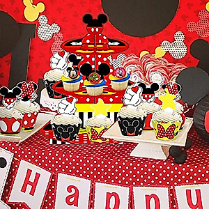 Red Mini Mouse Cupcake Stand, Cartoon Mouse Birthday Party Supplies, Mickey Mouse Decorations, Cupcake Tower for Girls Boys Kids Baby Shower Wedding Party