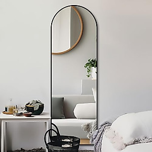 Delma Standing Mirror Full Length,Mirror Full Body,Large Floor Mirror with Arched Frame for Wall Entryway Door Bedroom Bathroom Living Room (with Stand,60x20-Black)