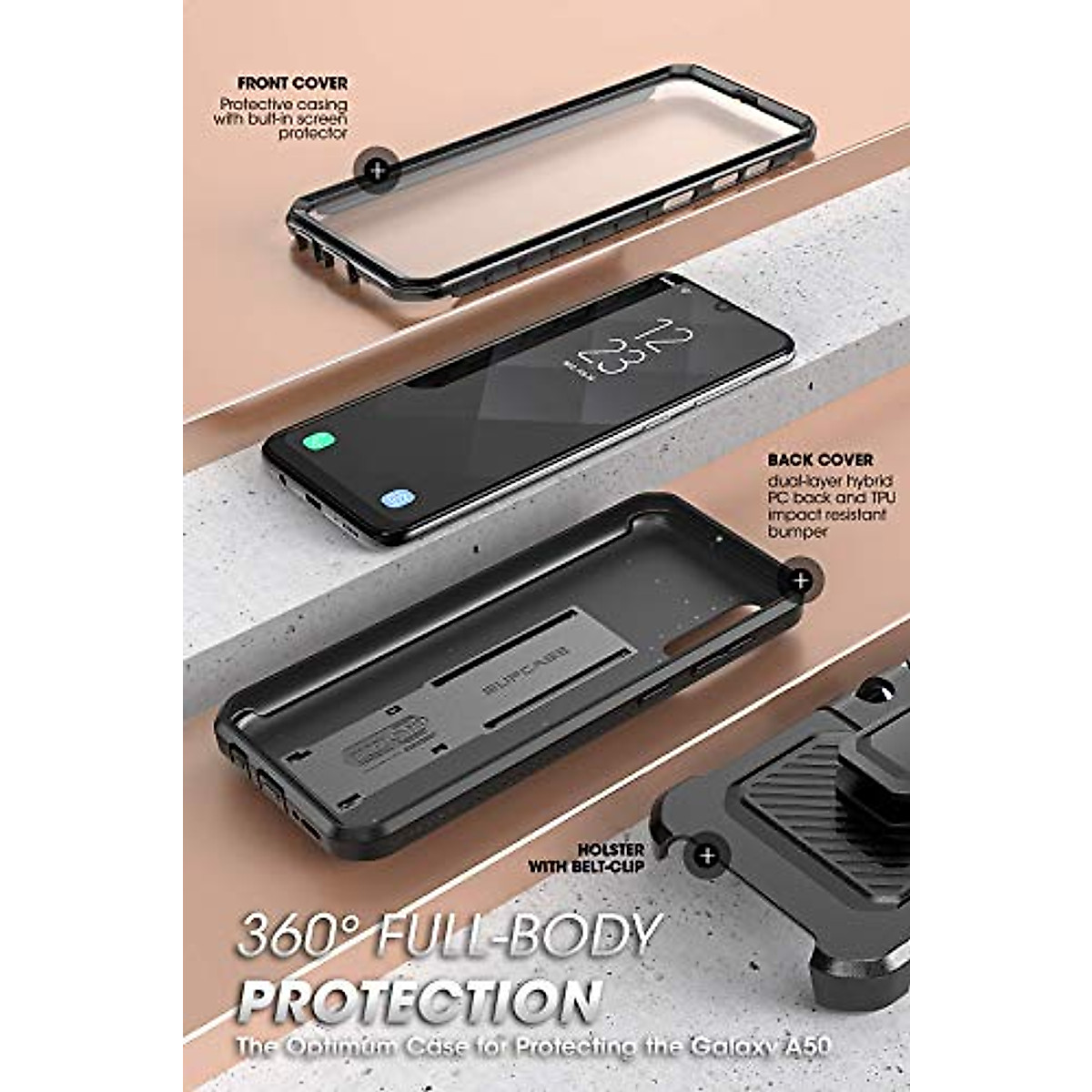 SUPCASE Unicorn Beetle Pro Series Phone Case for Samsung Galaxy A50/A30s, Built-in Screen Protector Full-Body Rugged Holster Case for Galaxy A50 2019 Release (Black)