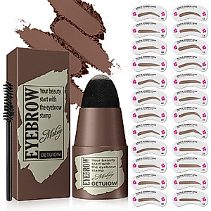Eyebrow Stamp Stencil Kit - 1 Step Eye Brow Stencil Kit for Beginners, Brow Stencil and Stamp Kit Long-lasting, Smudge-Proof & Waterproof, 24 Reusable Eyebrow Stencils for Perfect Brow (Dark Brown)