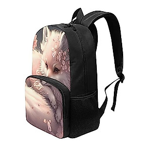 DMOYALA Fox Love Backpack for Girls Boys for School Cute Fox Baby Blossom Pink Backpacks with Water Bottle Pocket 17 inch Canvas Lightweight