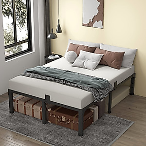 MAF 12 Inch Queen Bed Frames with Mattress Slide Stopper Black Heavy Duty Metal Platform Bed Frame Steel Slat Support, No Box Spring Needed, Noise Free, Easy Assembly