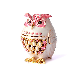 QIFU Owl Series Hand Painted Trinket Box with Rich Enamel and Sparkling Rhinestones Unique Birthday Gift
